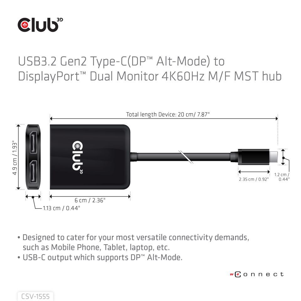 Club3D USB3.2 Gen2 Type-C(DP Alt-Mode) to DisplayPort Dual Monitor ...